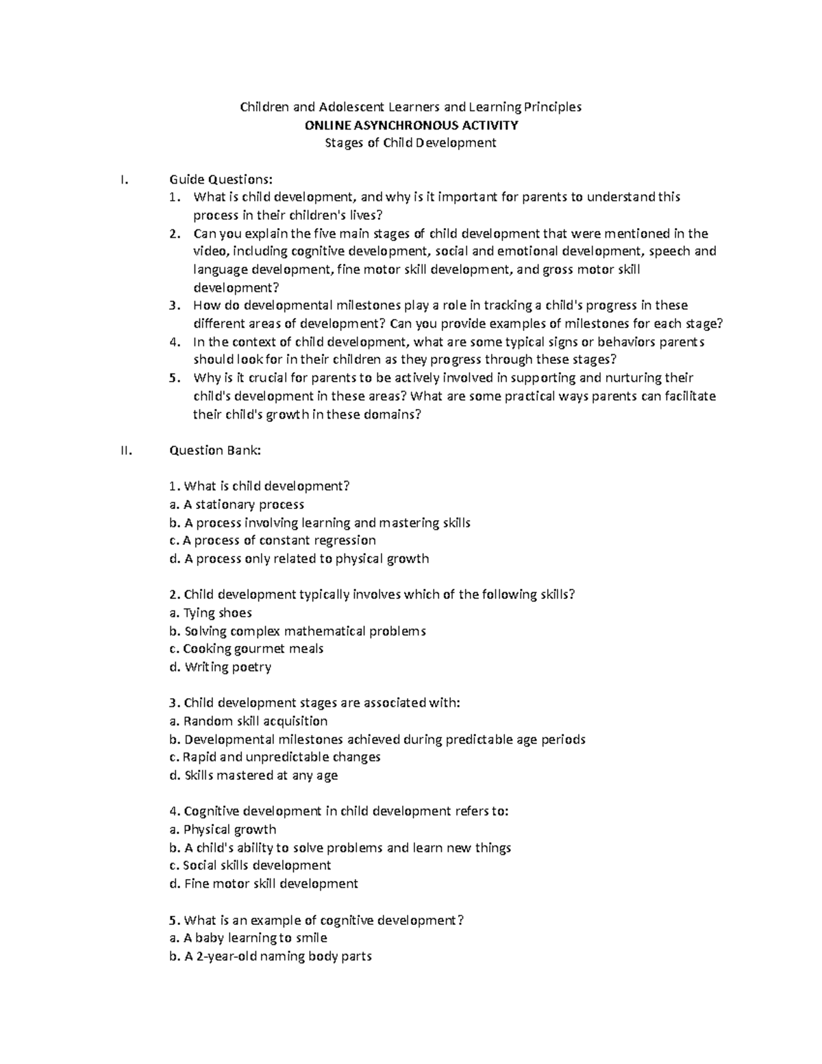 Lesson Guide 2 Stages of Child Development - Children and Adolescent ...