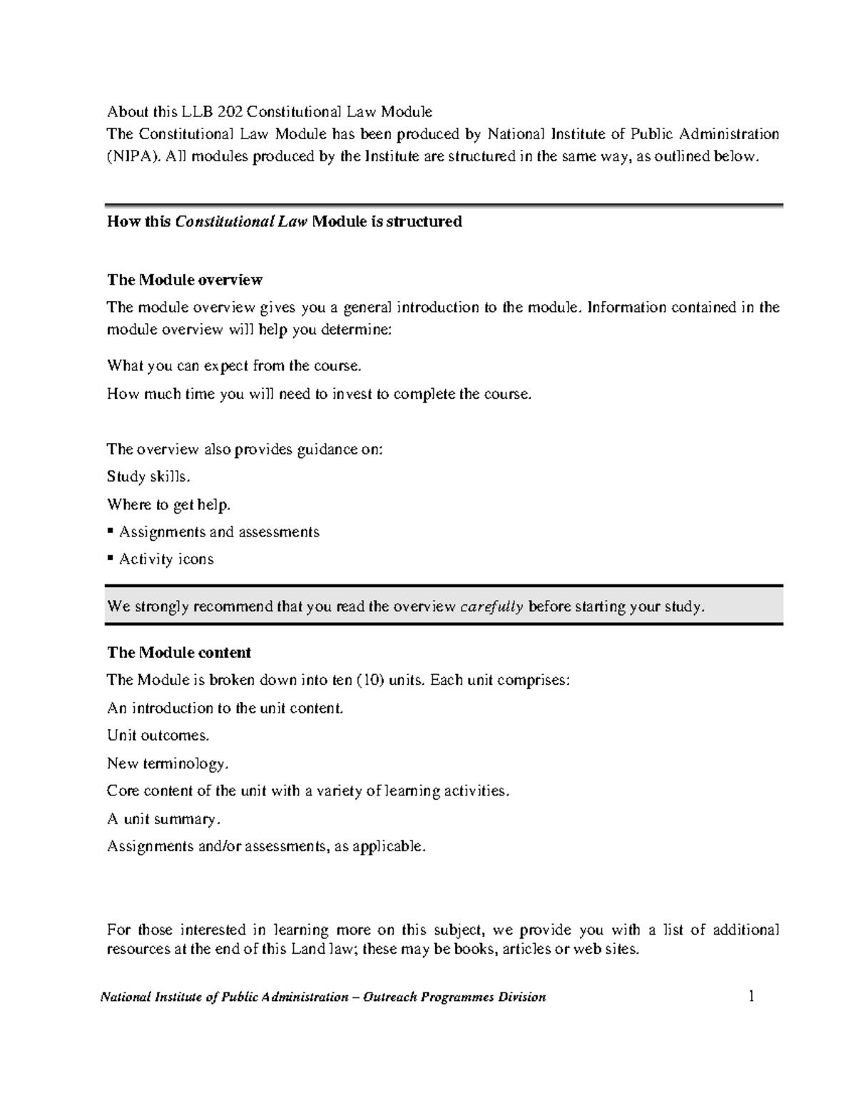 LLB - 103 Costitutional Law Module - About this LLB 202 Constitutional ...