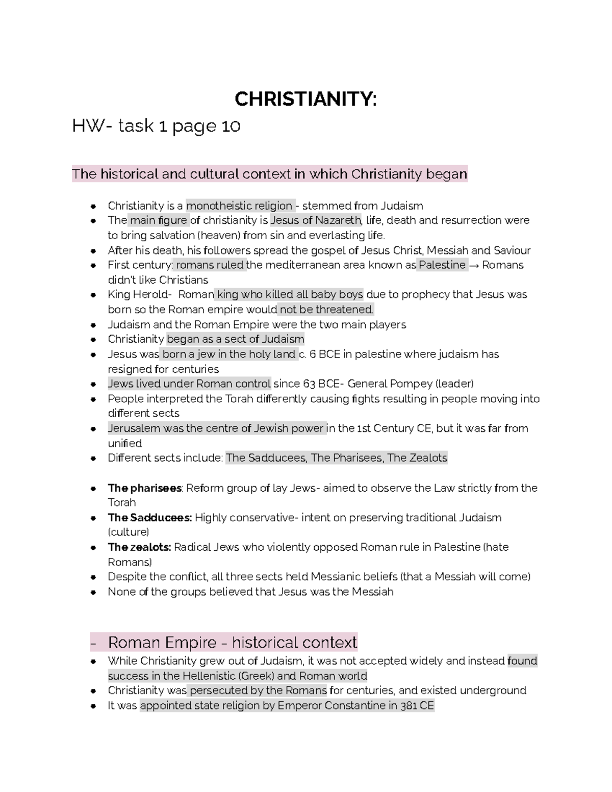 Christianity notes - CHRISTIANITY: HW- task 1 page 10 ####### The ...