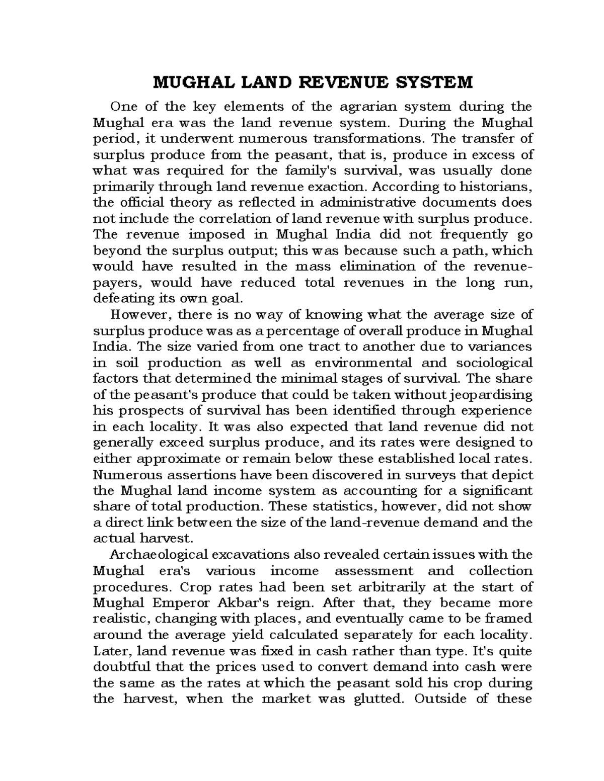 Mughal LAND Revenue System - MUGHAL LAND REVENUE SYSTEM One of the key ...