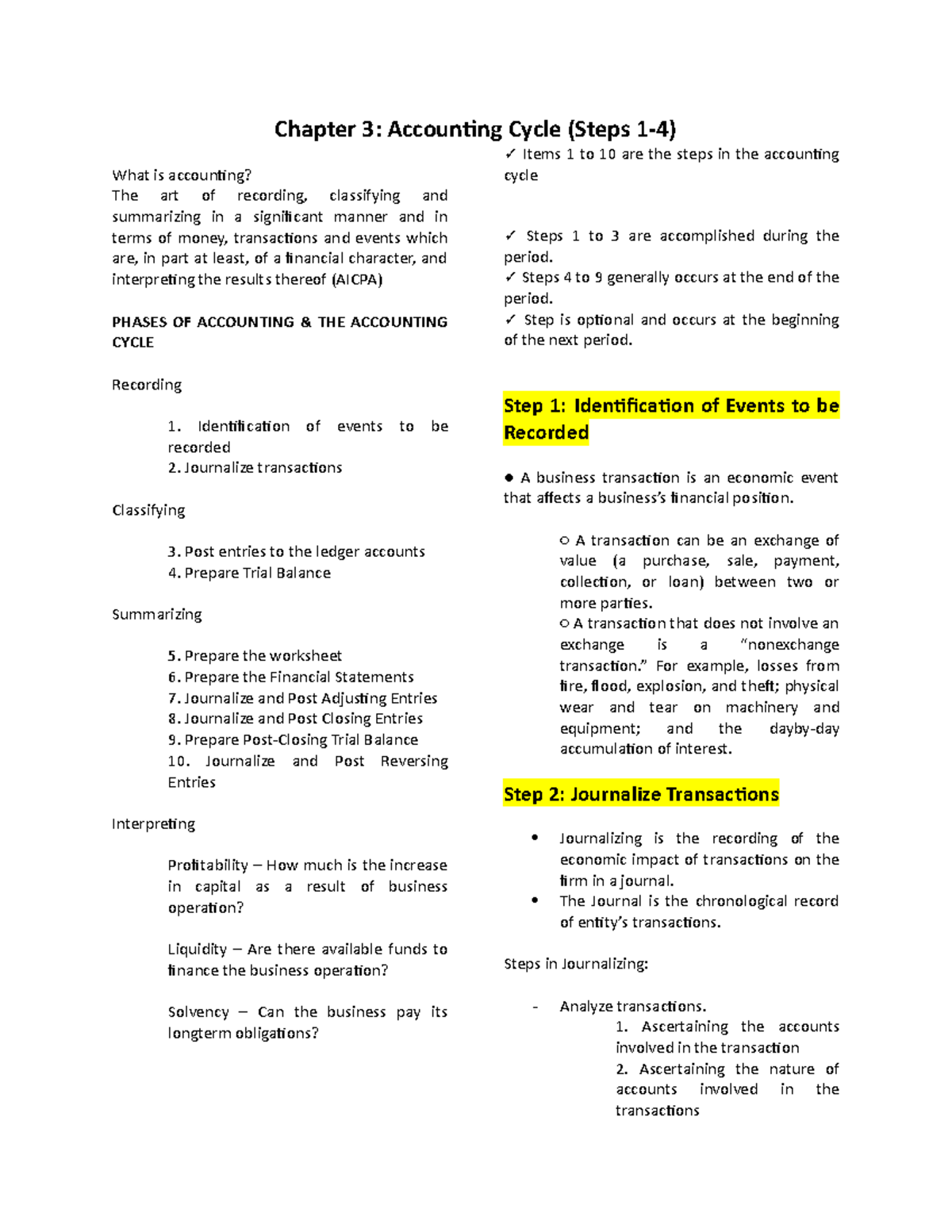 Chapter 3 (Accounting Steps 1-4) - Chapter 3: Accounting Cycle (Steps 1 ...