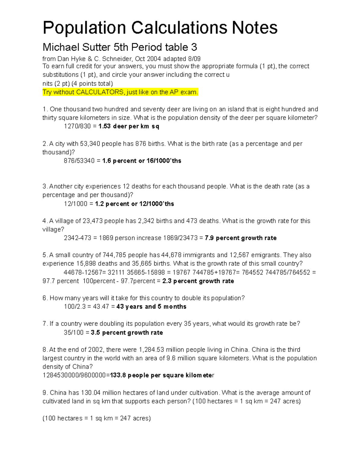 Population Calculations - Michael Sutter 5th Period table 3 from Dan ...