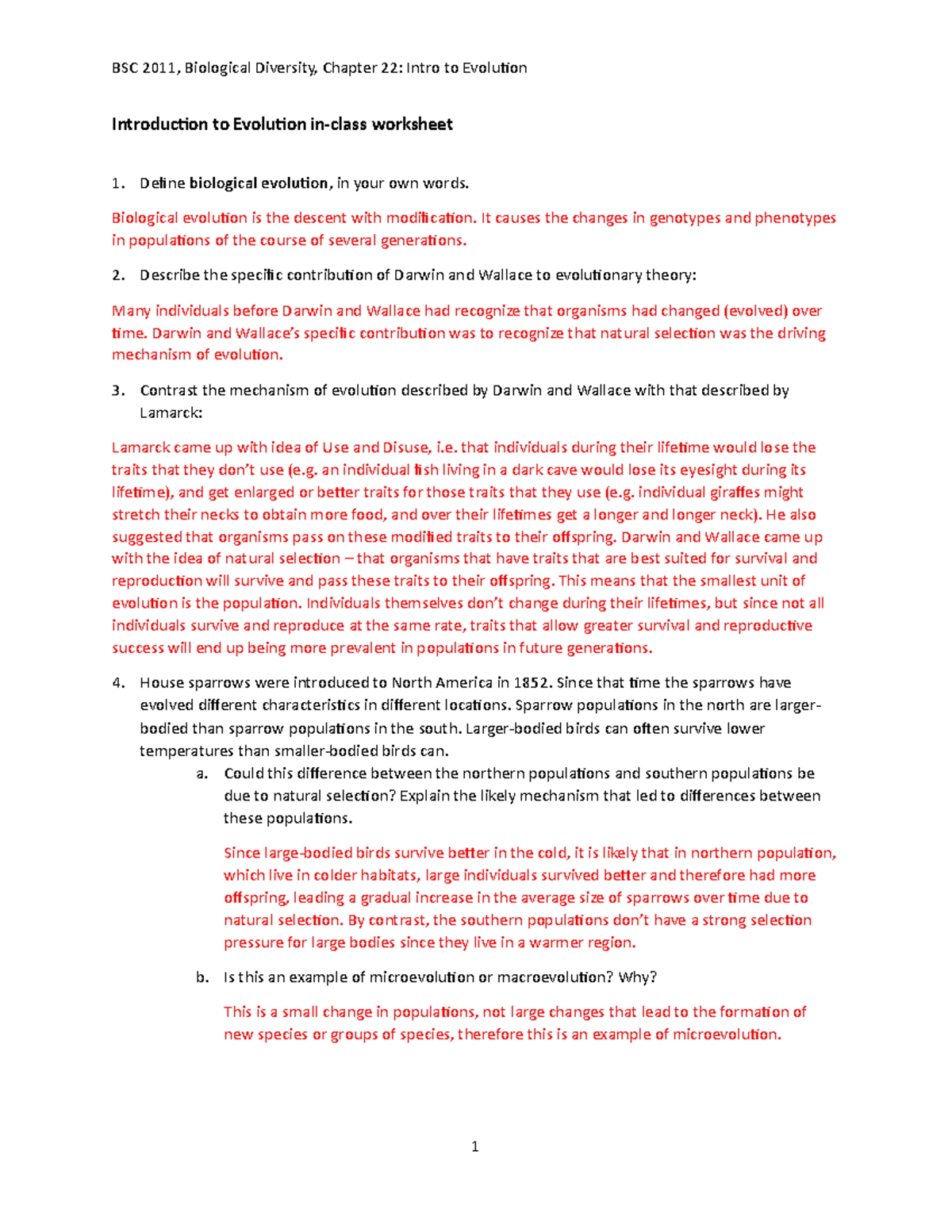 22 Intro to Evolution Worksheet Key - Introduction to Evolution in ...