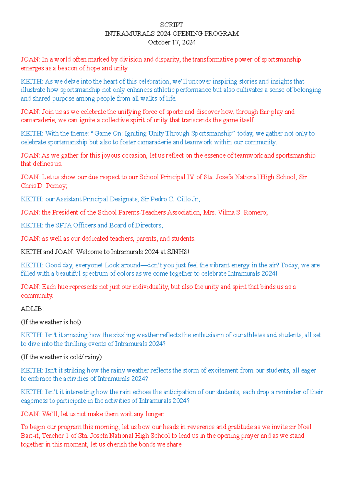 Intrams Opening Script - SCRIPT INTRAMURALS 2024 OPENING PROGRAM ...