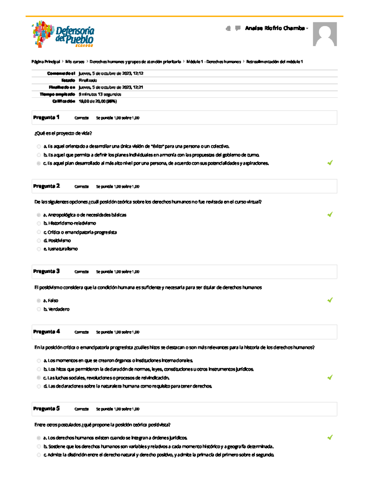 Retroalimentación del módulo 1 Revisión del intento 2 - Comenzado el ...