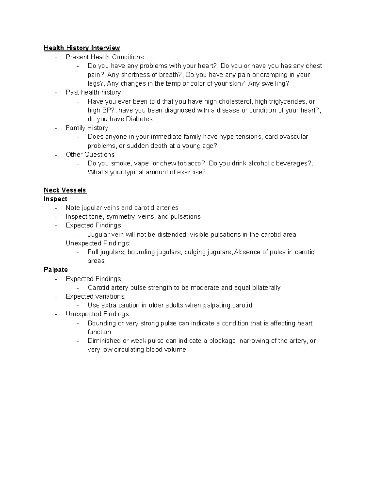 Health Assess Cardiovascular - Health History Interview - Present ...