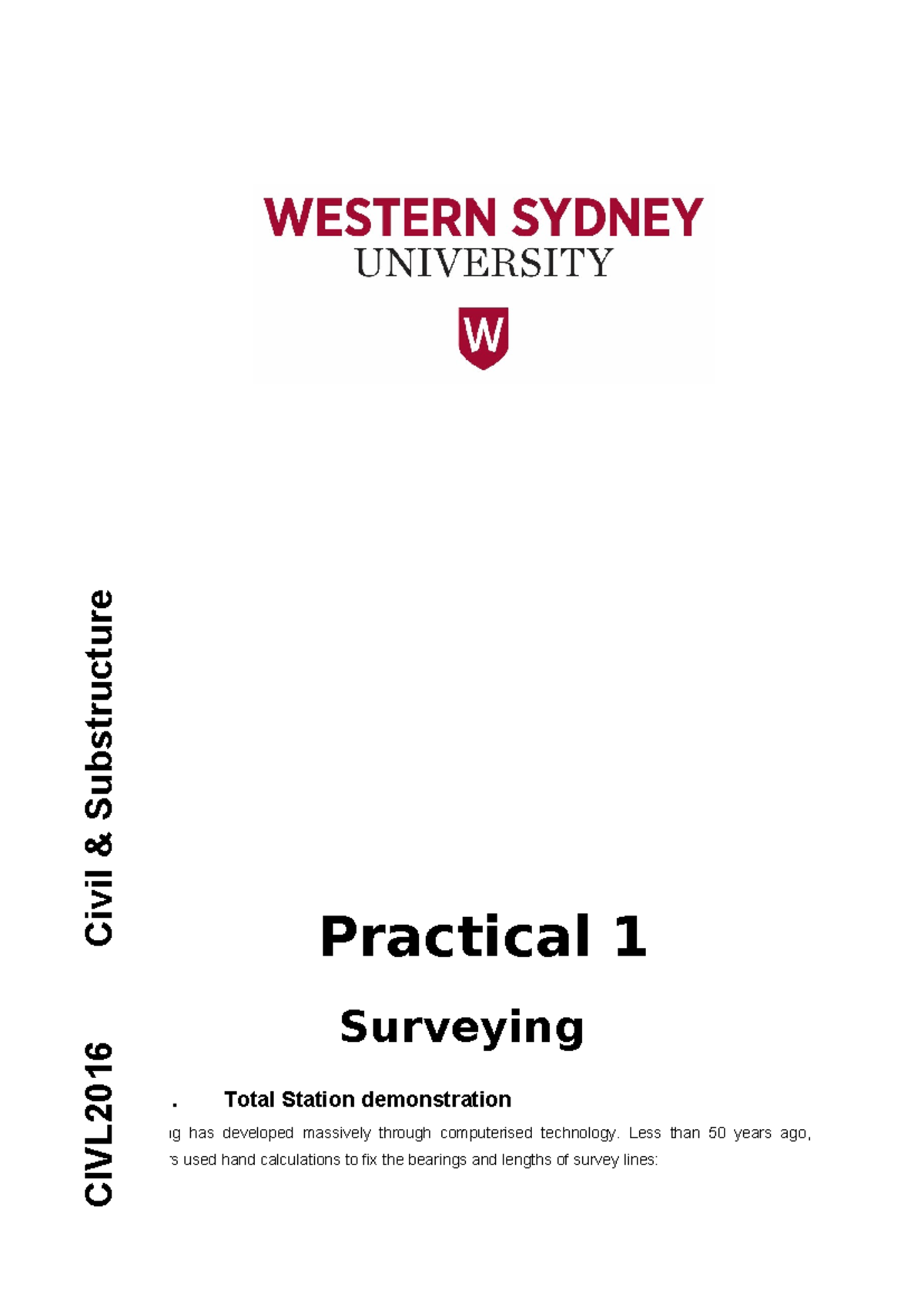 surveying practical material - Practical 1 Surveying Part 1. Total ...