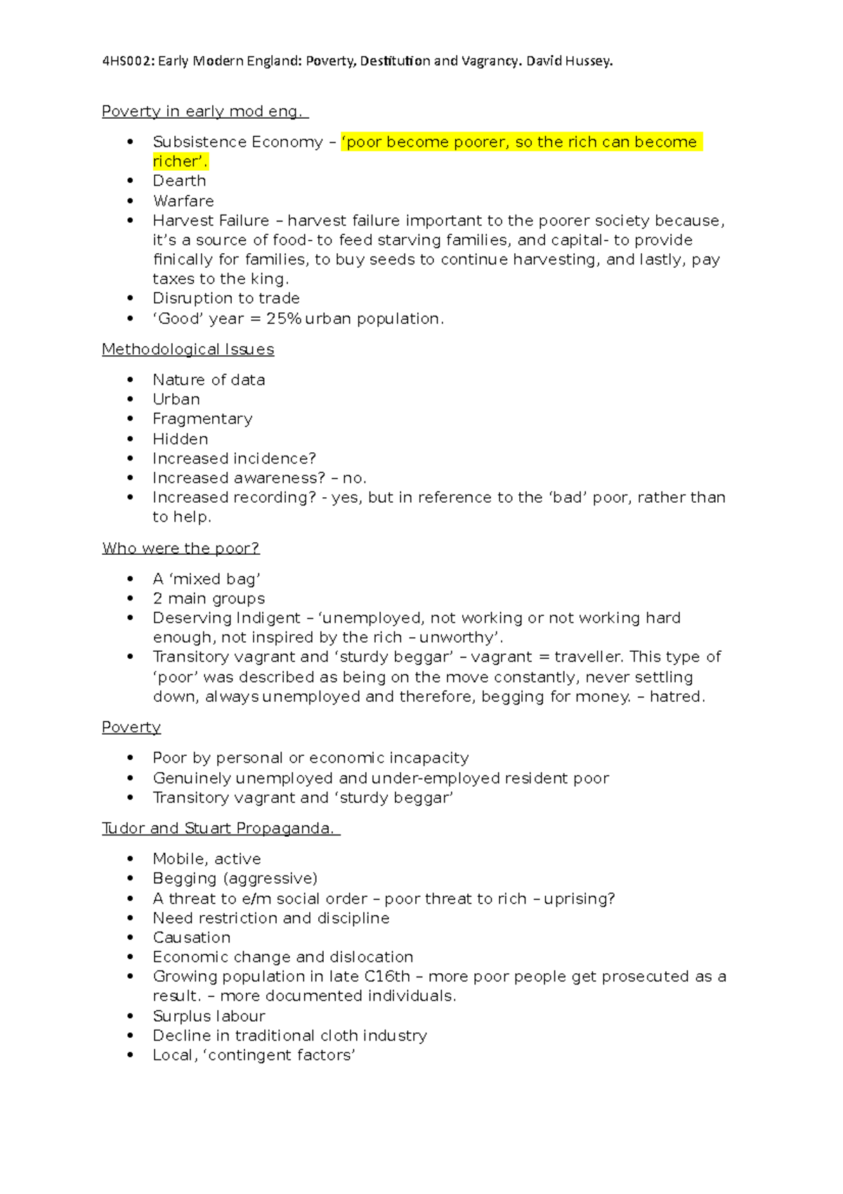 Poverty in early mod eng - 4HS002: Early Modern England: Poverty ...