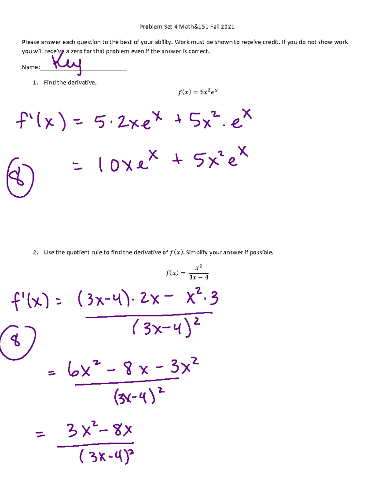 Problem Set 4 Key Math151 Fall 2021 - Problem Set 4 Math&151 Fall 2021 Please answer each - Studocu