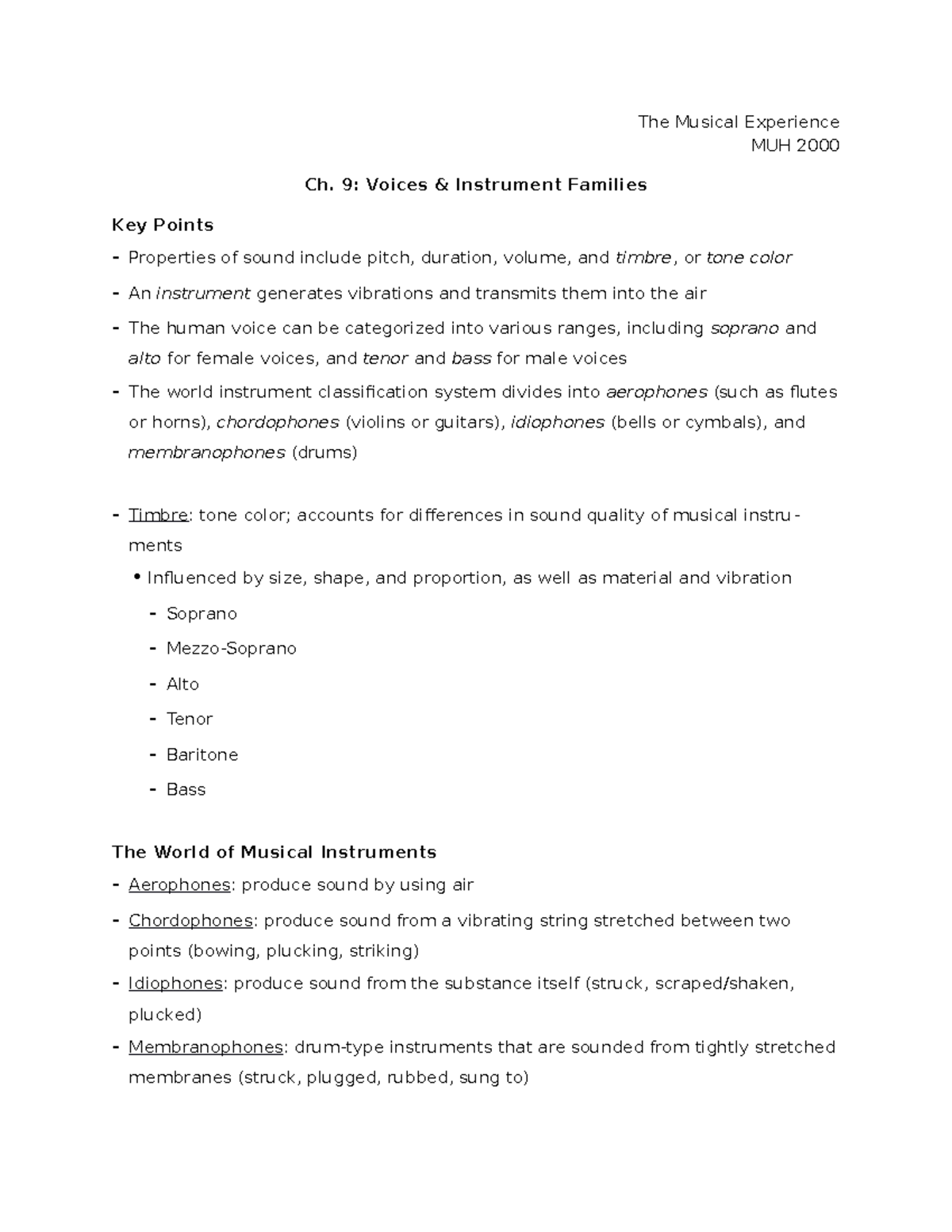 Ch. 9 - Voices & Instrument Families - The Musical Experience MUH 2000 ...