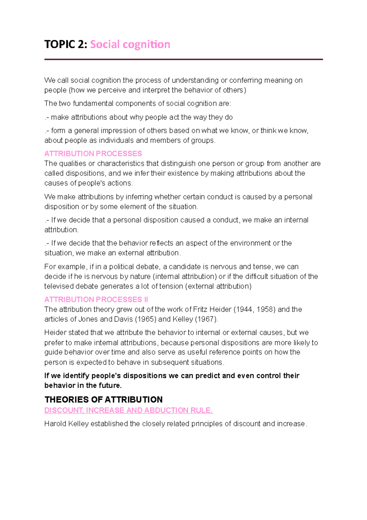 Unit 2 - Lecture notes 2 - TOPIC 2: Social cognition We call social ...