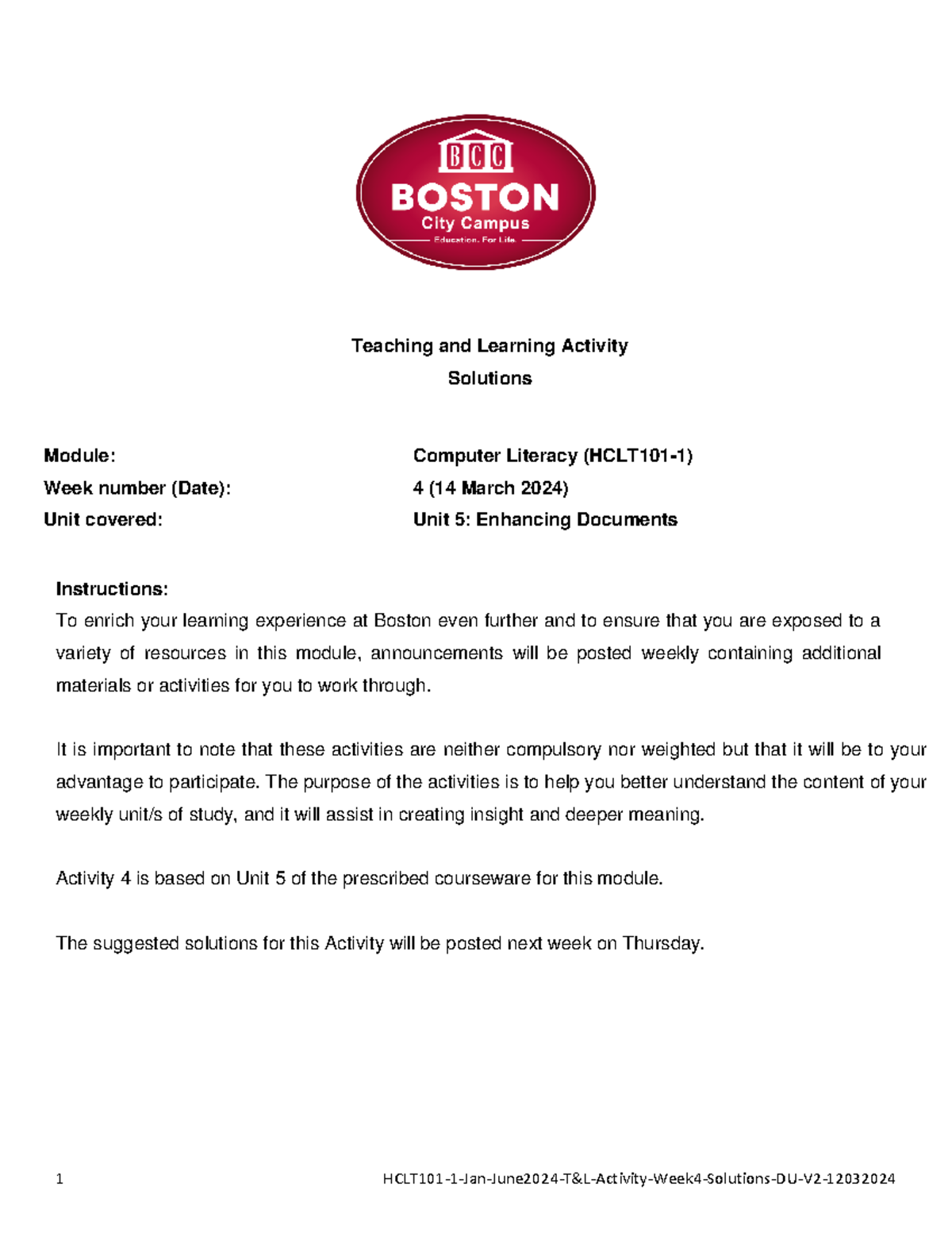 HCLT101 1 Jan June T&L Activity Week4 Solution DU V2 12032024 - Module ...