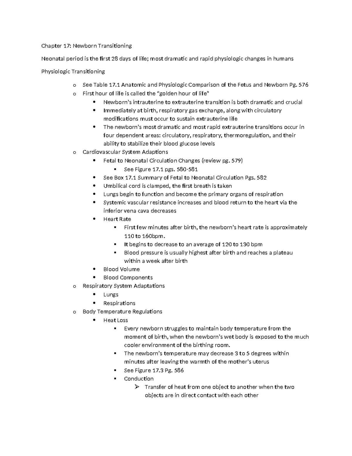 Chapter 17 Newborn Transitioning Notes - Chapter 17: Newborn ...