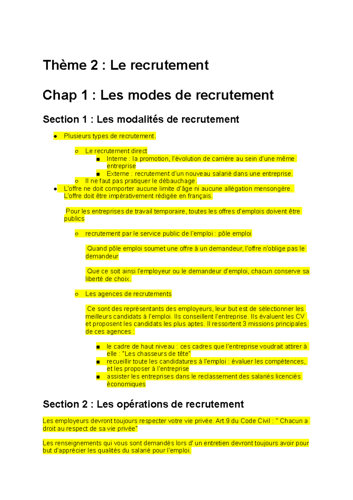 Thème 2 Le recrutement - Thème 2 : Le recrutement Chap 1 : Les modes de ...