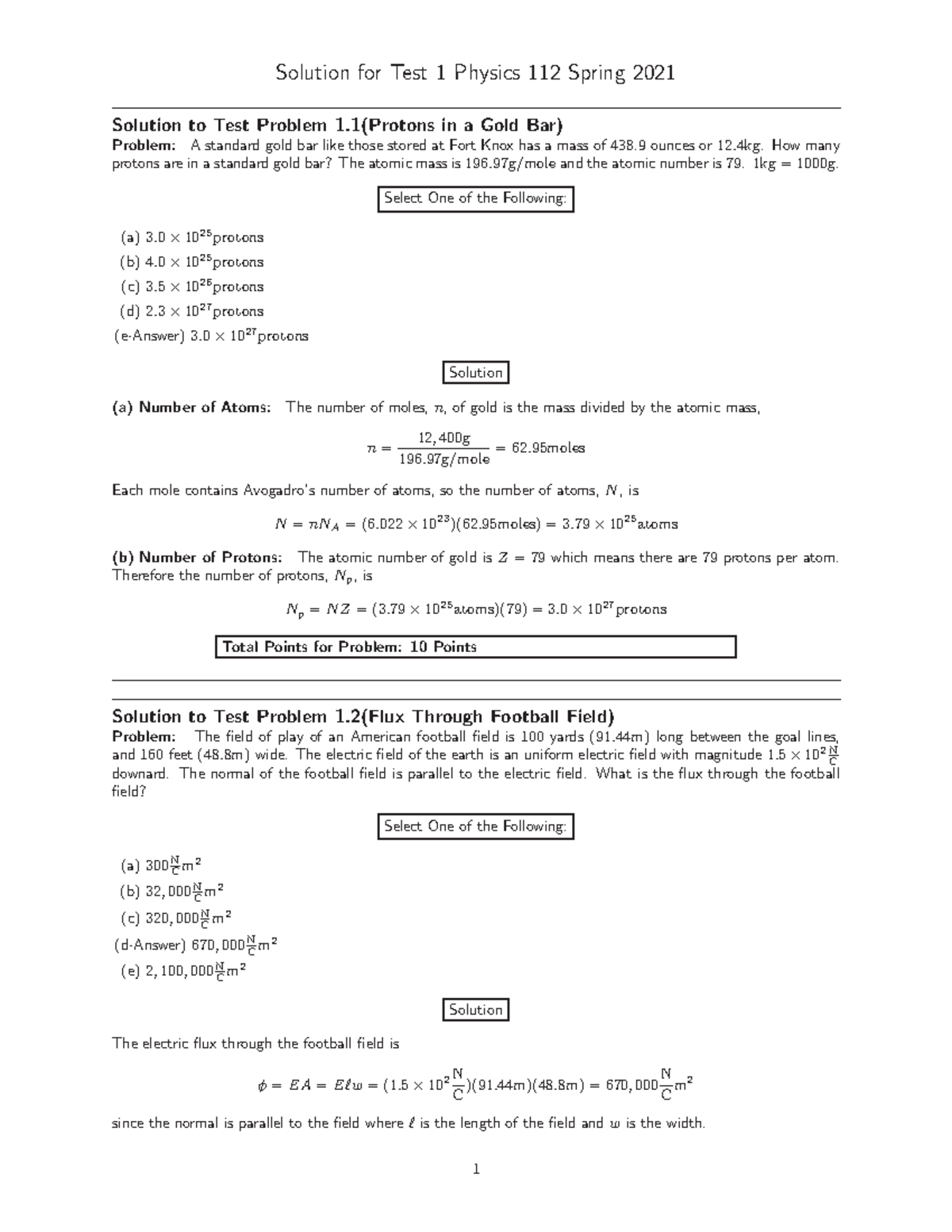 Test1-solution - physics112 - Solution for Test 1 Physics 112 Spring ...