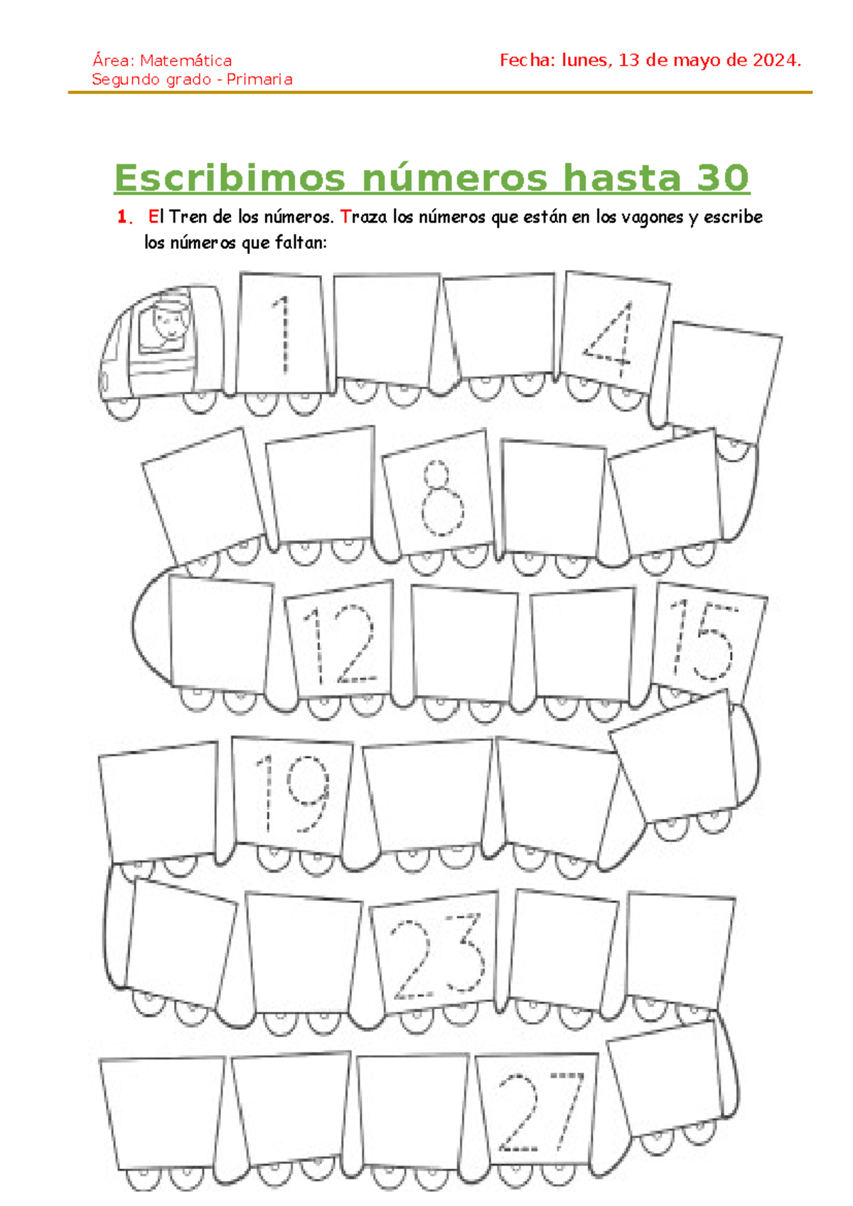 Escribimos números hasta 30 - Matematica 1 - Área: Matemática Fecha ...