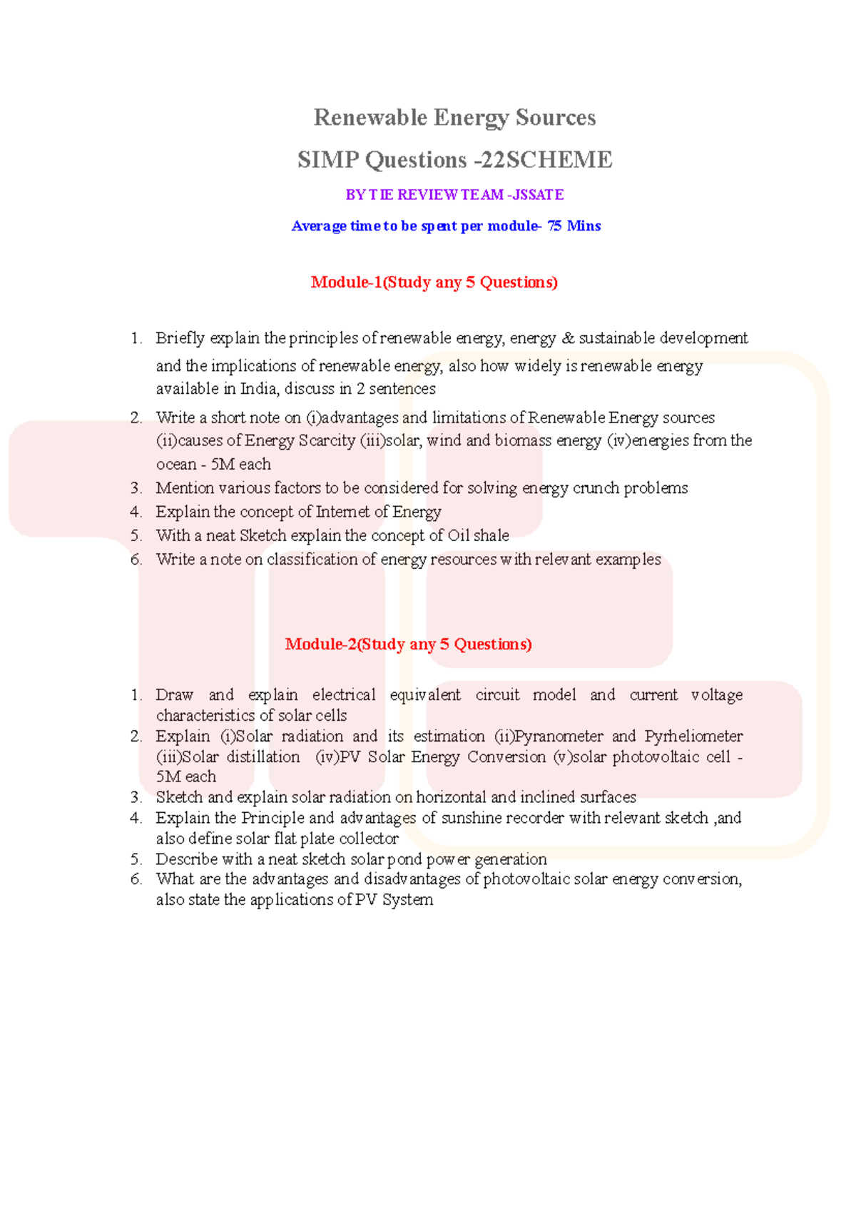 Copy of RES SIMP- simp qb - Renewable Energy Sources SIMP Questions -22SCHEME BY TIE REVIEW TEAM ...