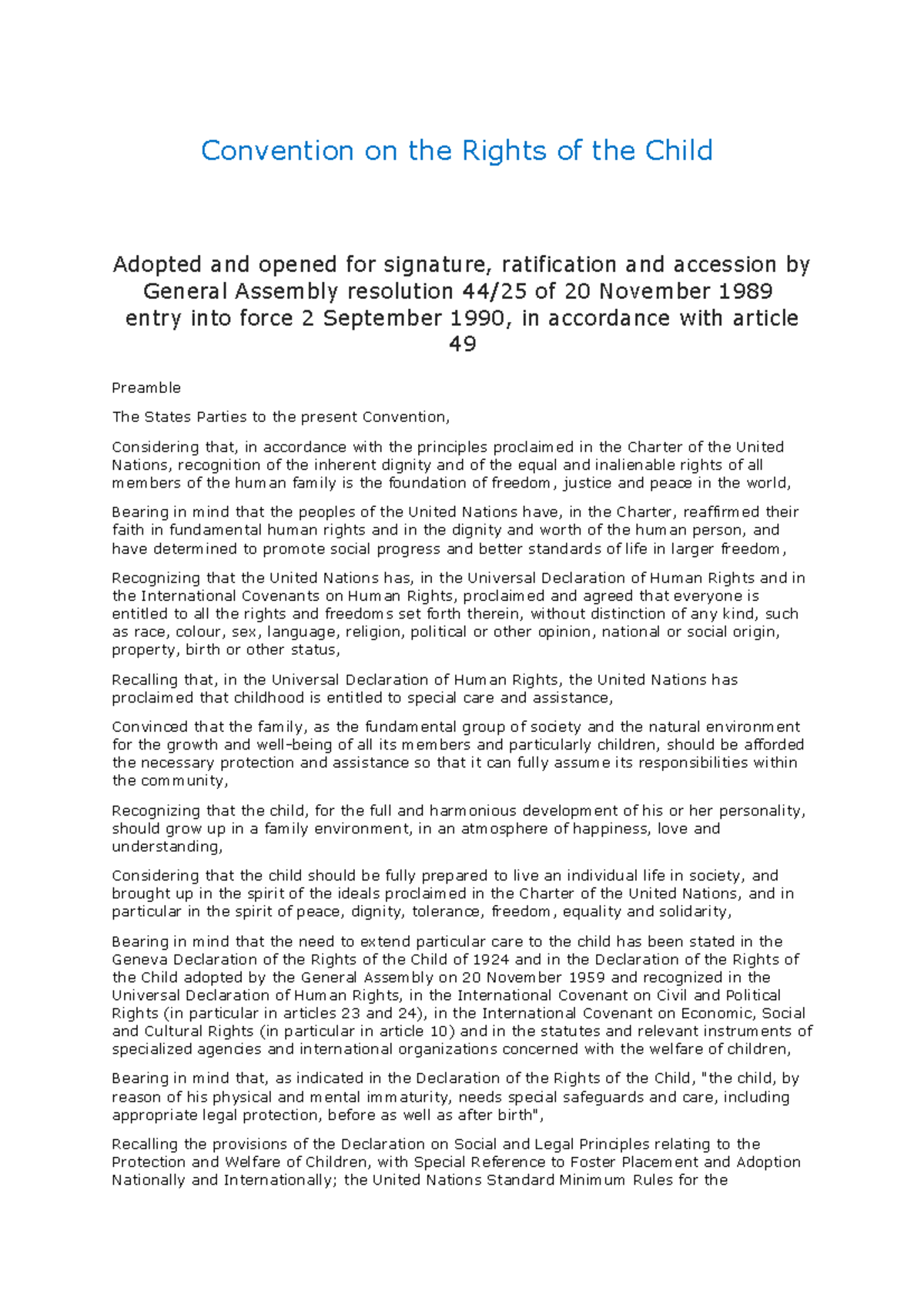 Convention on the Rights of the Child - Article 2 States Parties shall ...