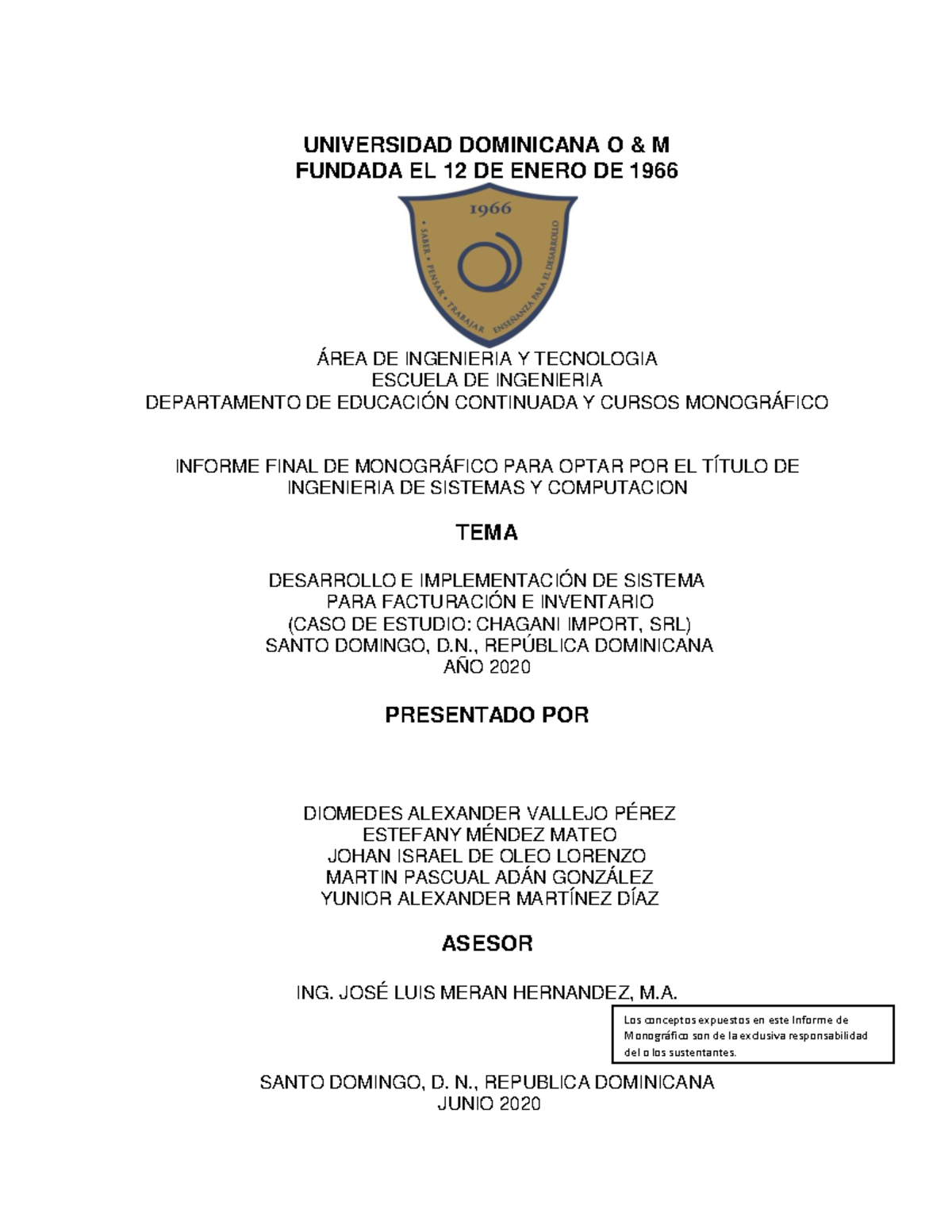 Monografico Oficial 23062020 - UNIVERSIDAD DOMINICANA O & M FUNDADA EL ...