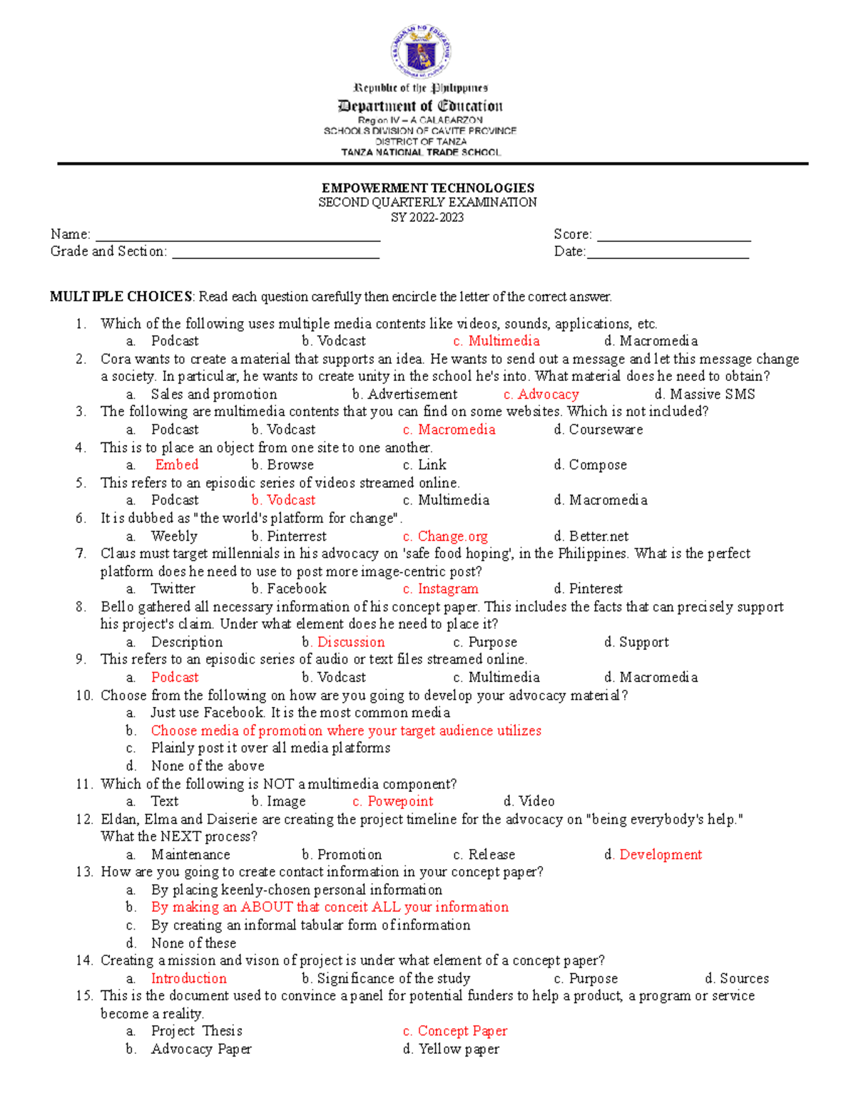 Second Periodical Exam Emp Tech - EMPOWERMENT TECHNOLOGIES SECOND ...