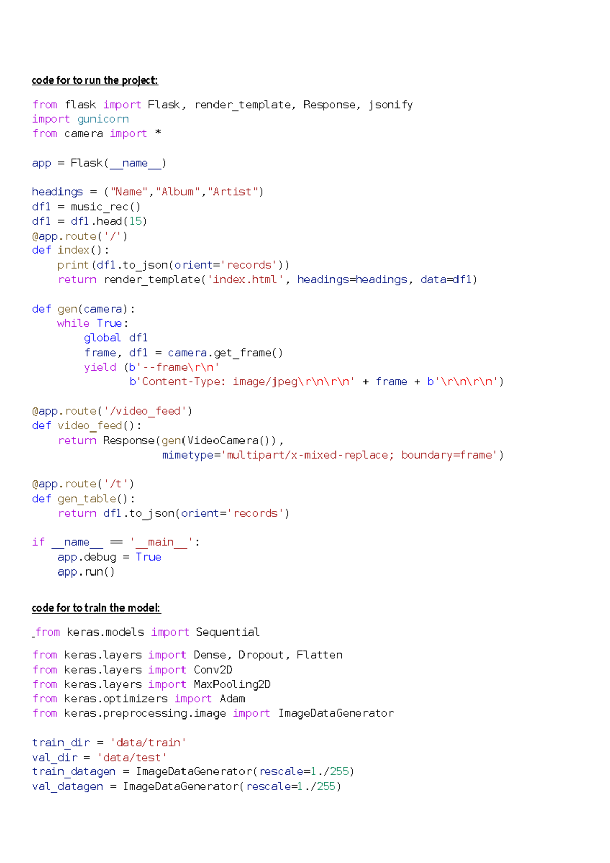 Document mini - Not understand - code for to run the project: from ...