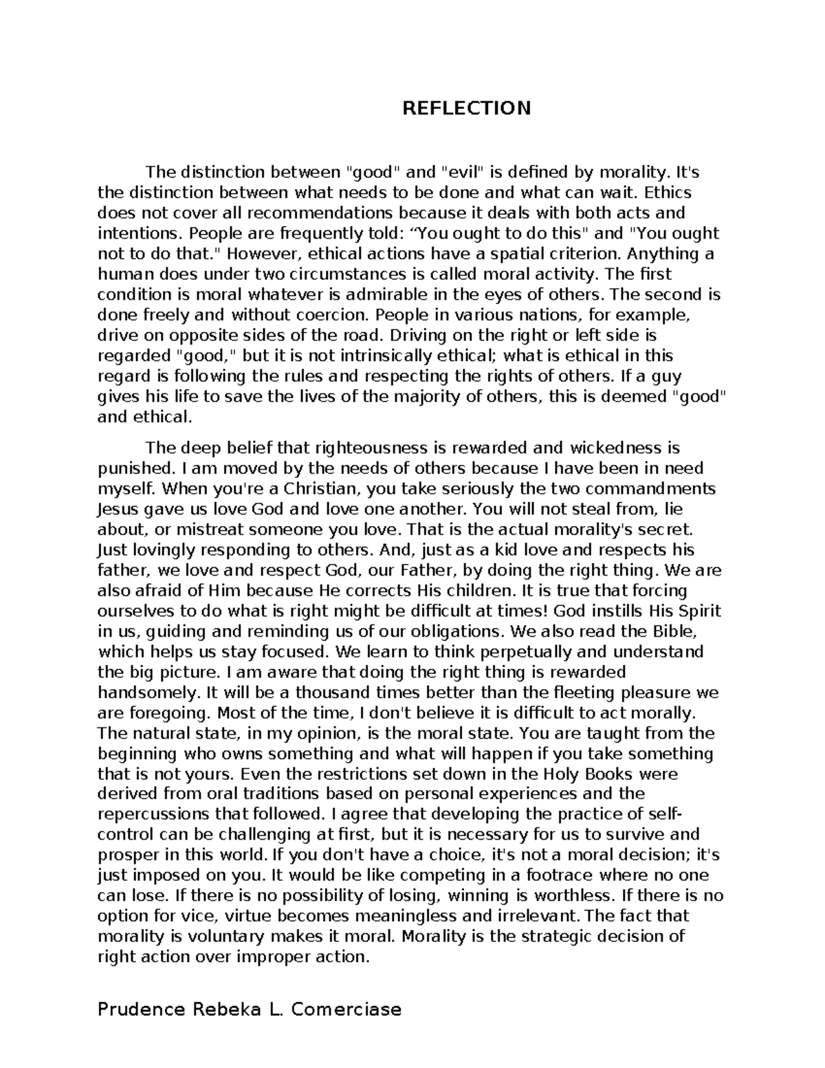 Reflection (stats) - REFLECTION The distinction between "good" and ...