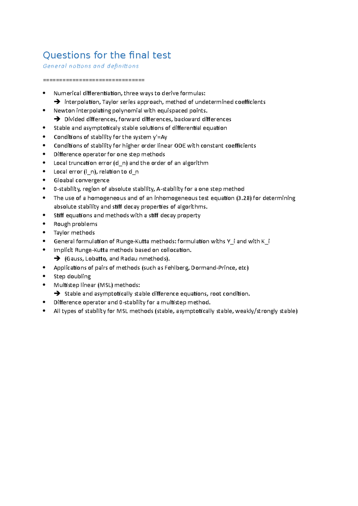 Preparation guide for the final test - Questions for the final test ...