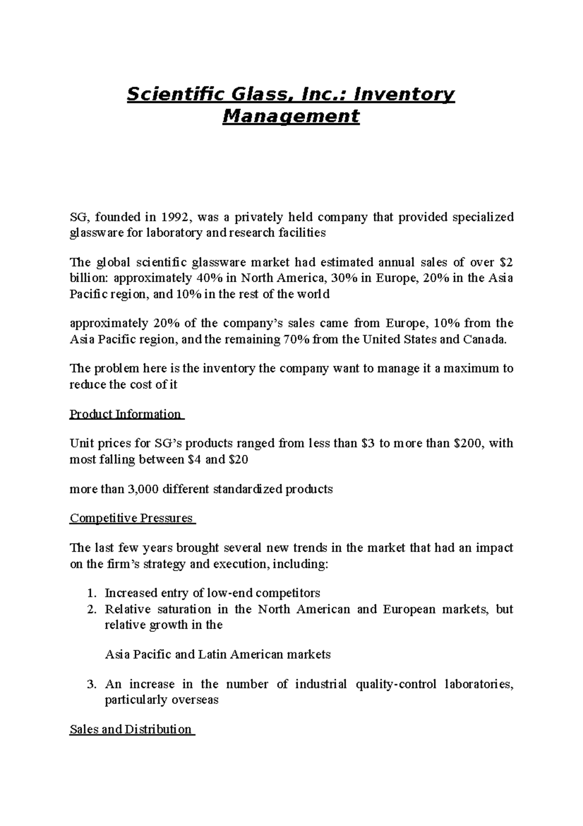 Scientific Glass - Summary of the case - Scientific Glass, Inc ...