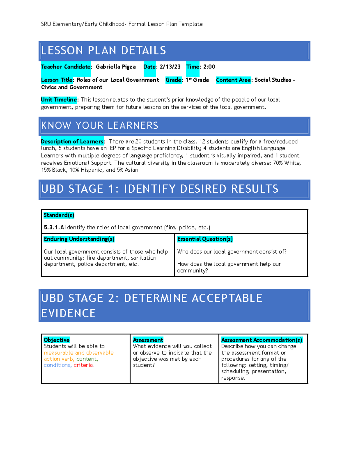 Social Studies ELEC Lesson Plan - LESSON PLAN DETAILS Teacher Candidate ...