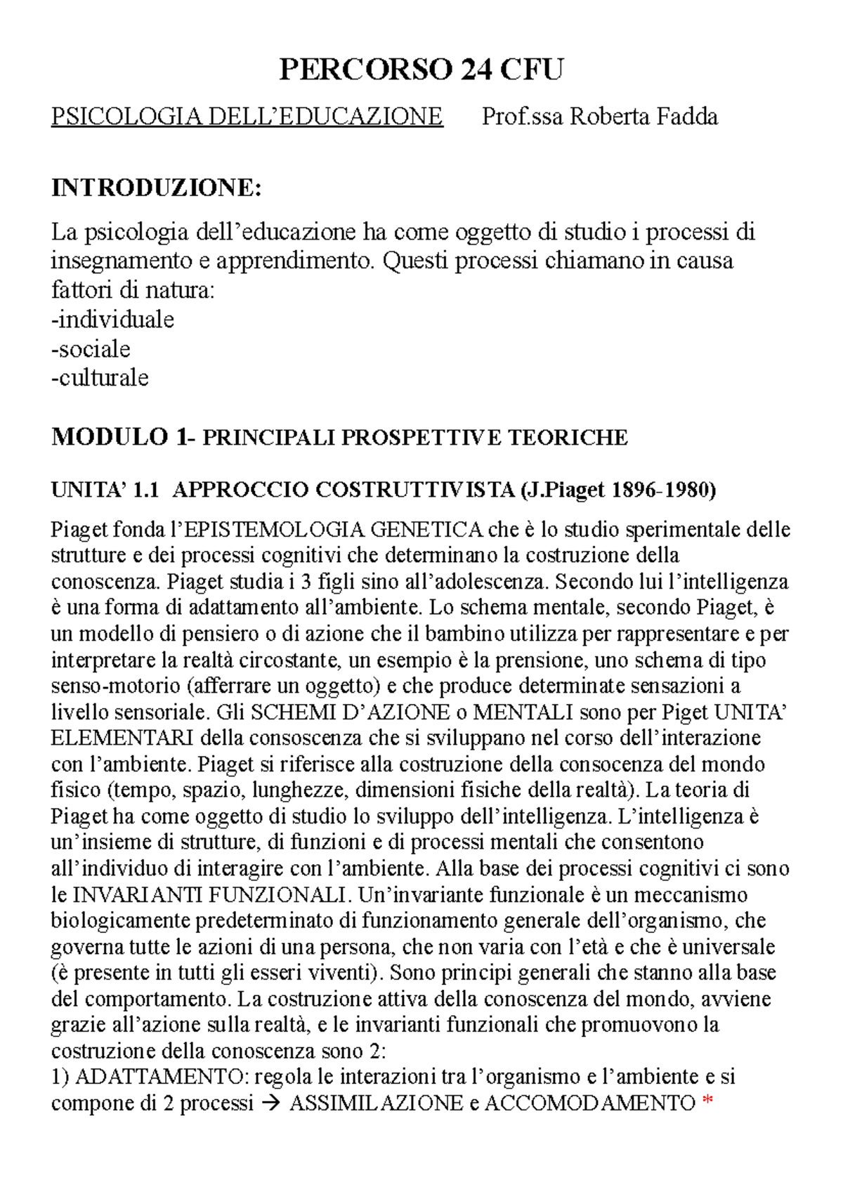 Psico Modulo 1 - 24 cfu - PERCORSO 24 CFU PSICOLOGIA DELL’EDUCAZIONE ...