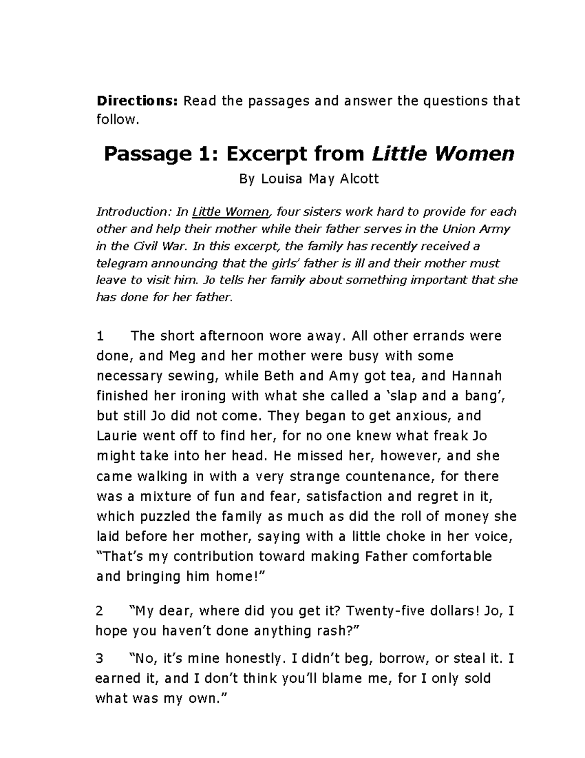 GR08 ELA USA01 PB FY25 Passage 1 Resource Excerpt from Little Women ...
