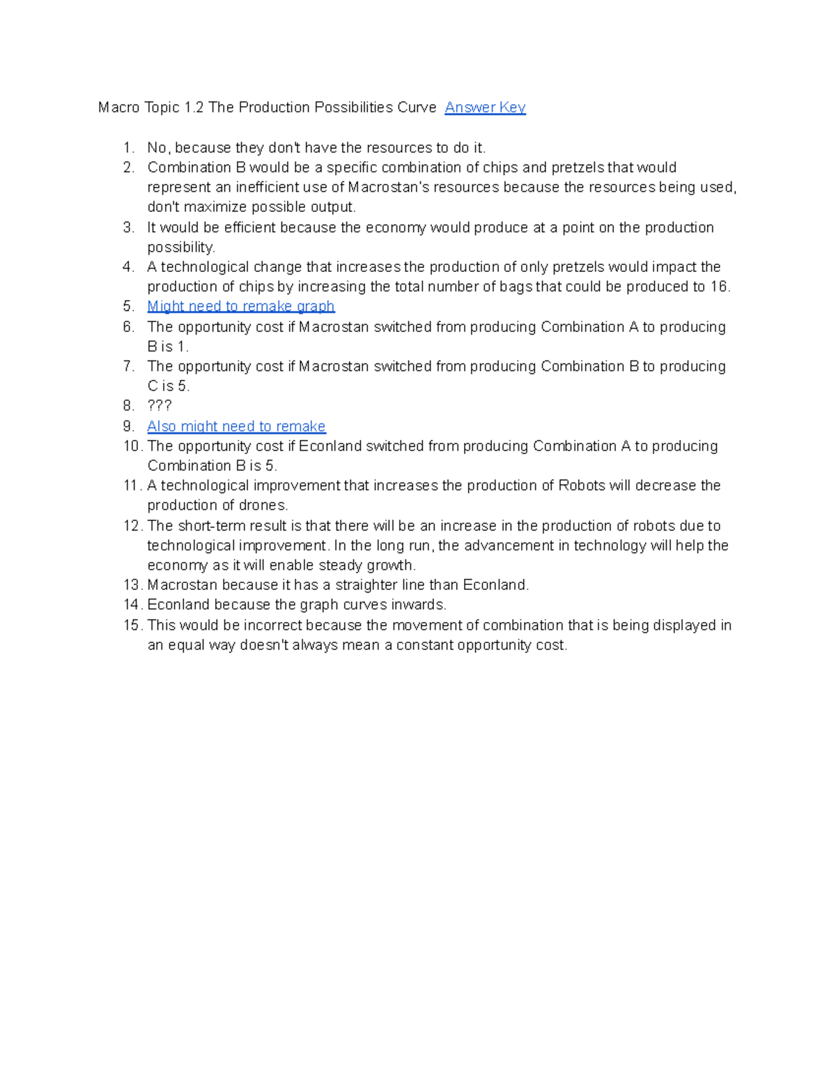 AP Macro - sds - Macro Topic 1 The Production Possibilities Curve Answer Key 1. No, because they ...