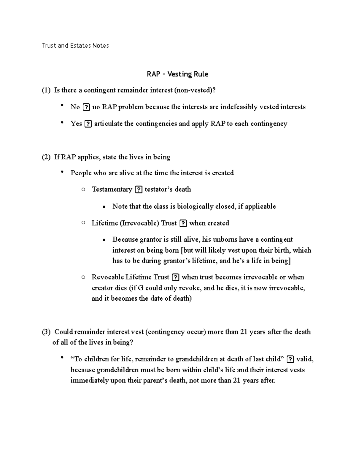 RAP – Vesting Rule - Lecture notes 13 - Tr u s t a n d E s t a t e s N ...