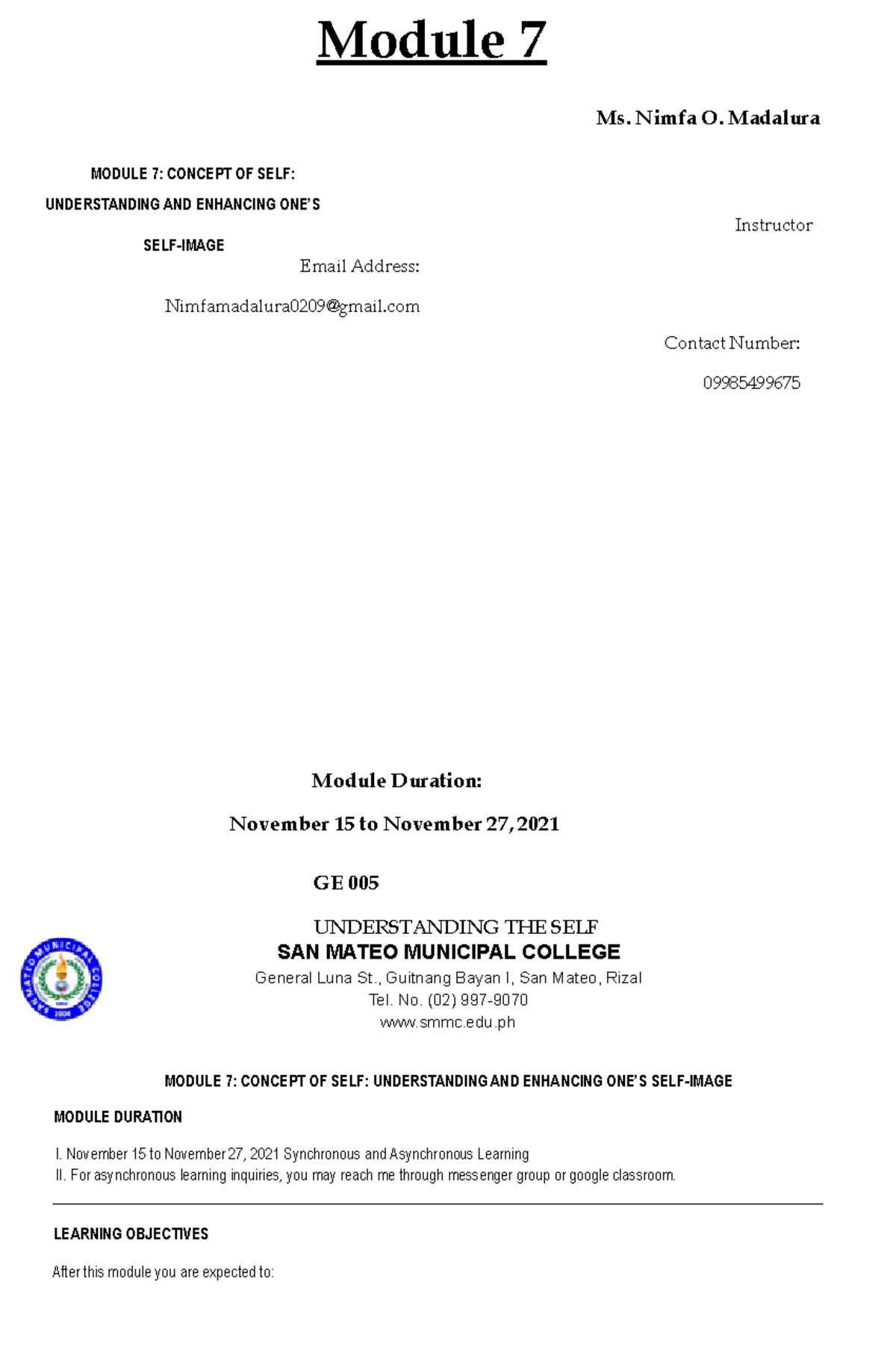 Module 7 UTS - this is reference guide. - Module 7 Ms. Nimfa O. Madalura MODULE 7: CONCEPT OF ...