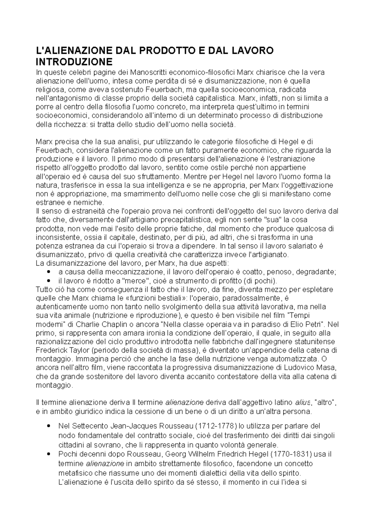 Alienazione Testo Interrogazione Marx - L'ALIENAZIONE DAL PRODOTTO E ...