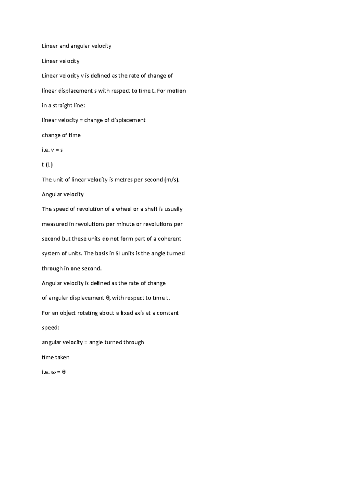 Linear And Angular Velocity Linear And Angular Velocity Linear Velocity Linear Velocity V Is