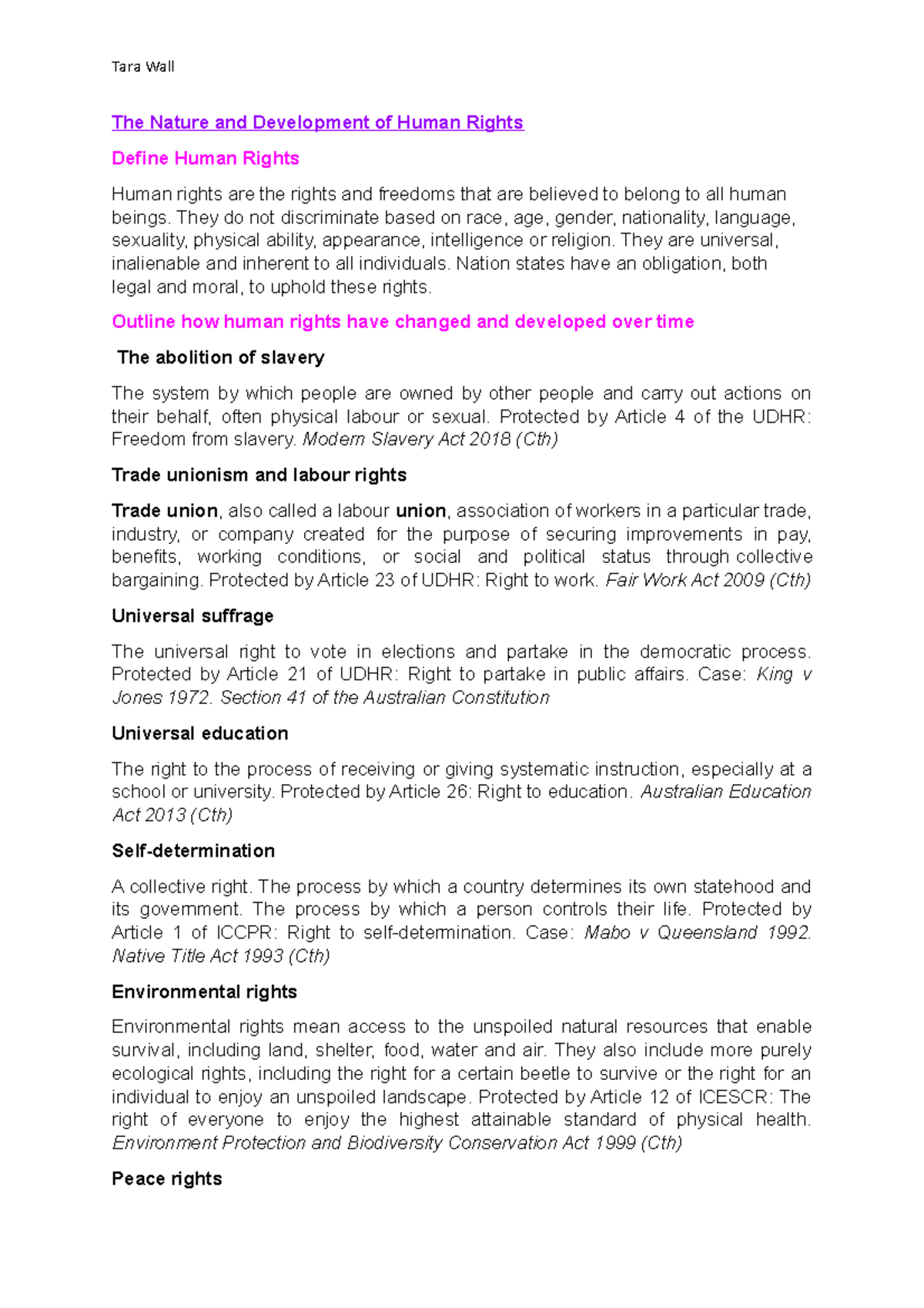 Legal Study Notes Human Rights - The Nature and Development of Human ...