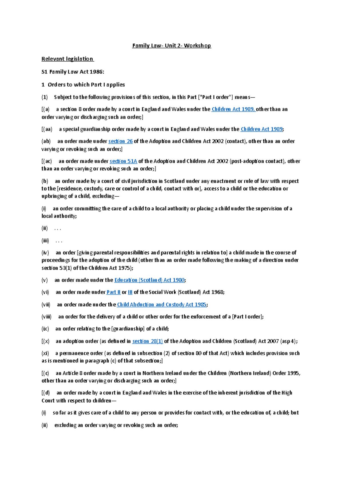 Family Law-Unit 2- Workshop - Family Law- Unit 2- Workshop Relevant ...