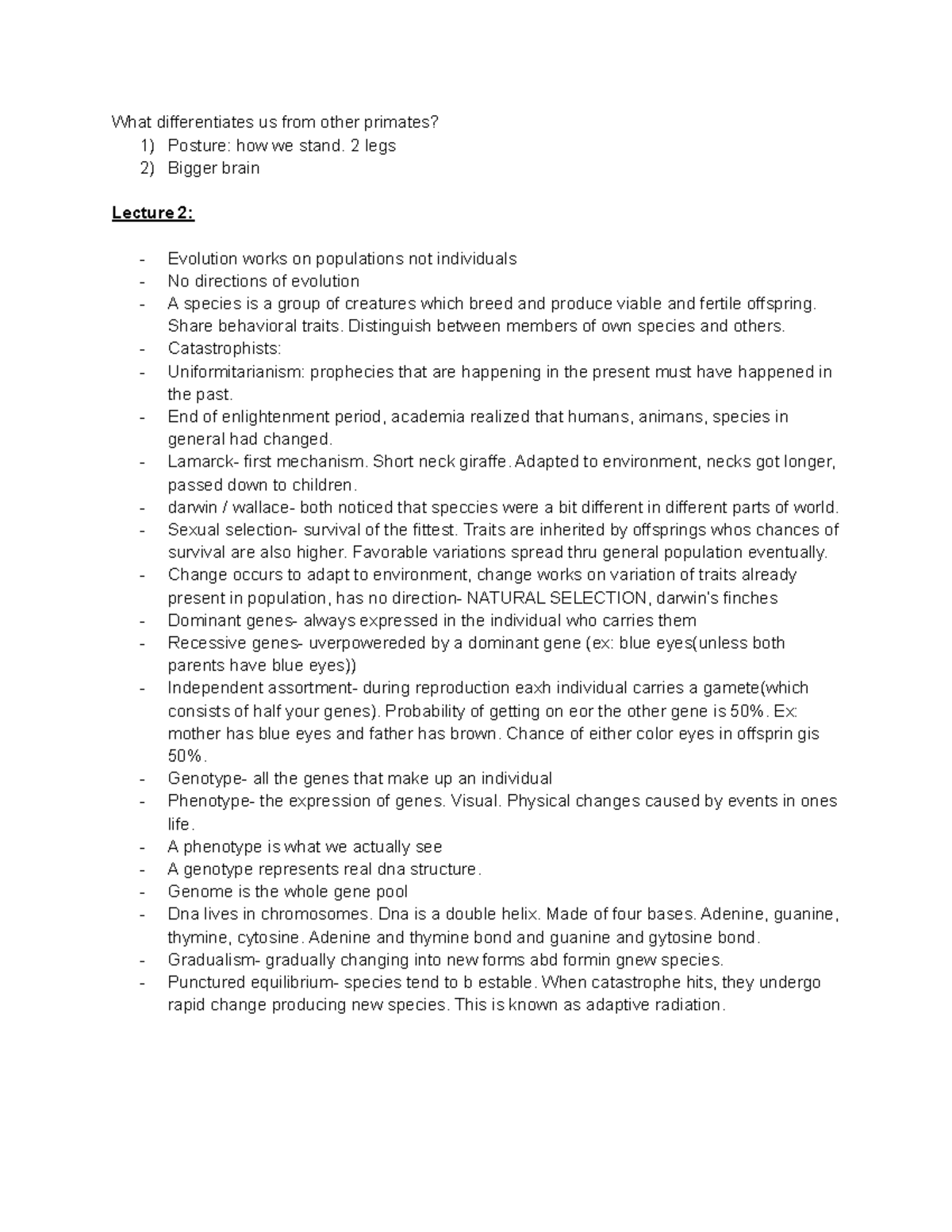 Anta01 lec 2 notes - on evolution - What differentiates us from other ...