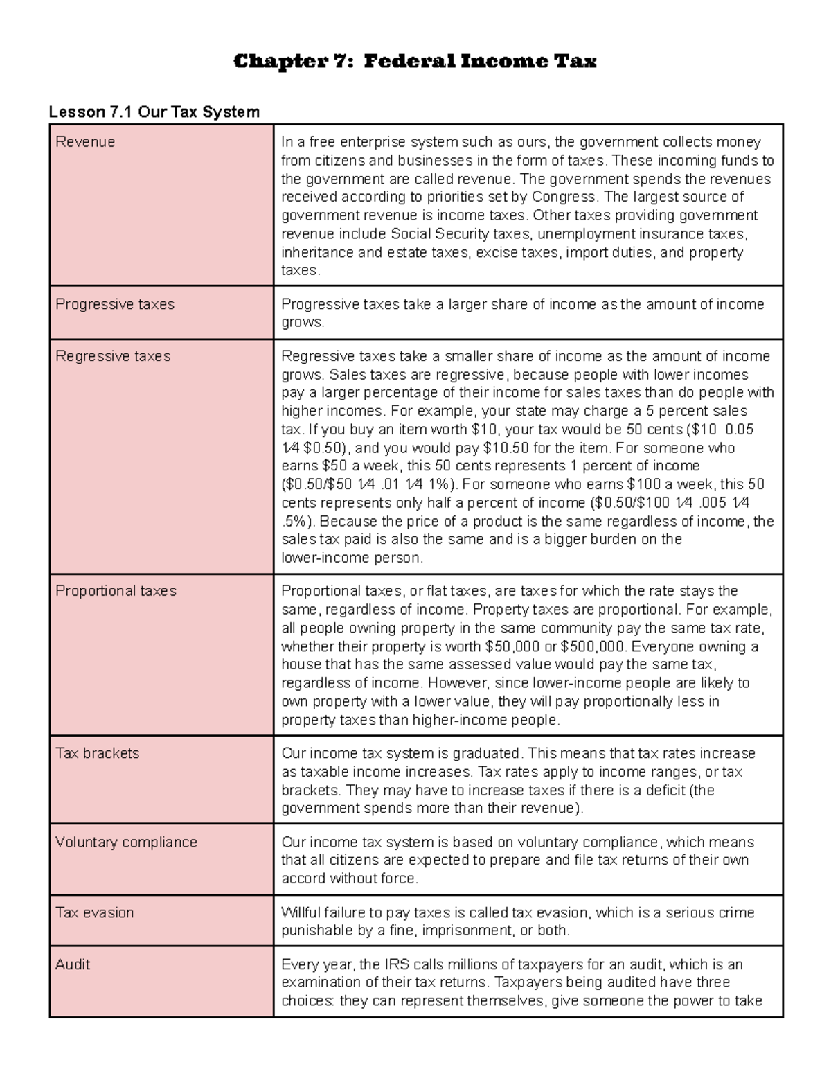 Copy of Copy of Chapter 7 Outline - Chapter 7: Federal Income Tax ...
