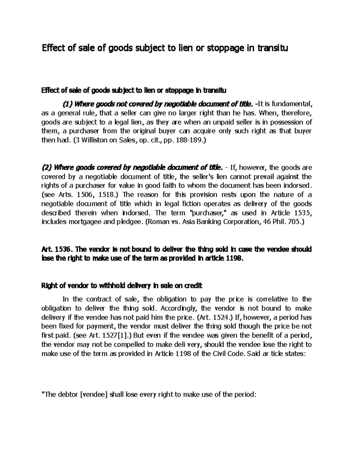 Effect of Sale of Goods Subject to Lien or Stoppage in Transitu ...