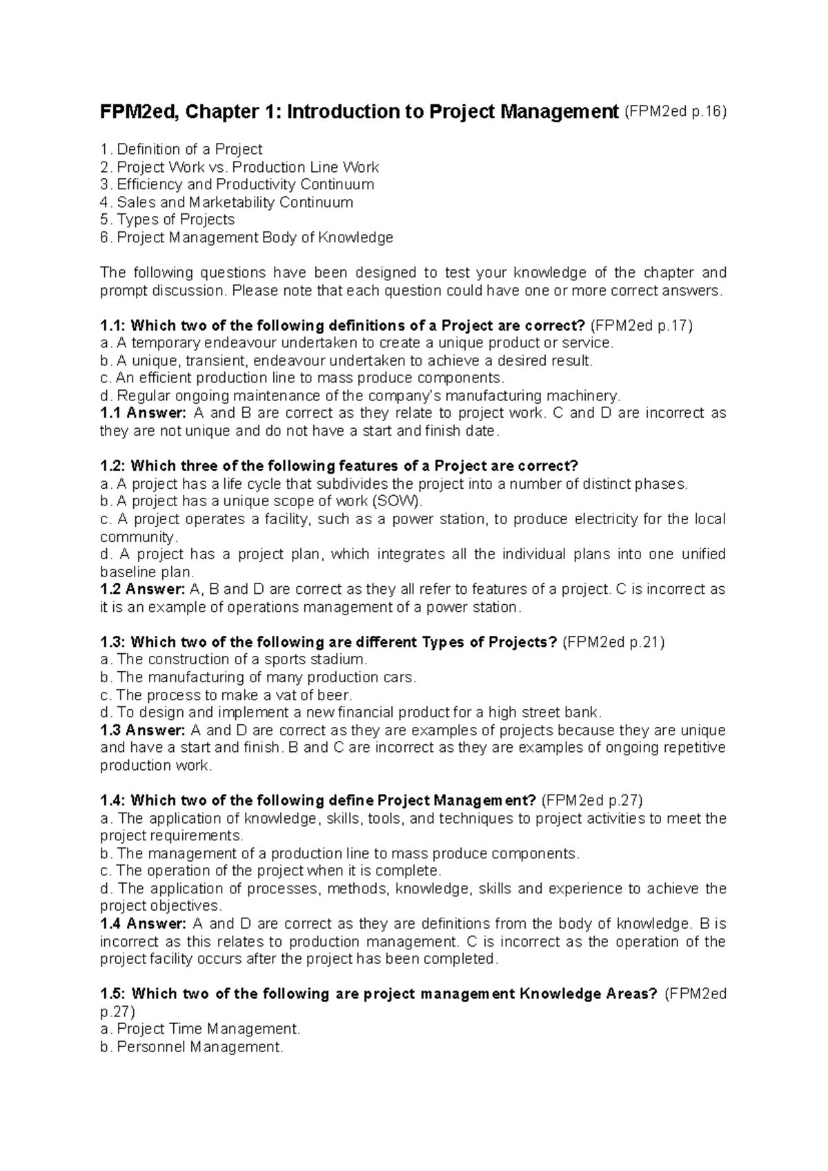 FPM2ed MCQ 01 Introduction to Project Management Rev 0 - FPM2ed ...