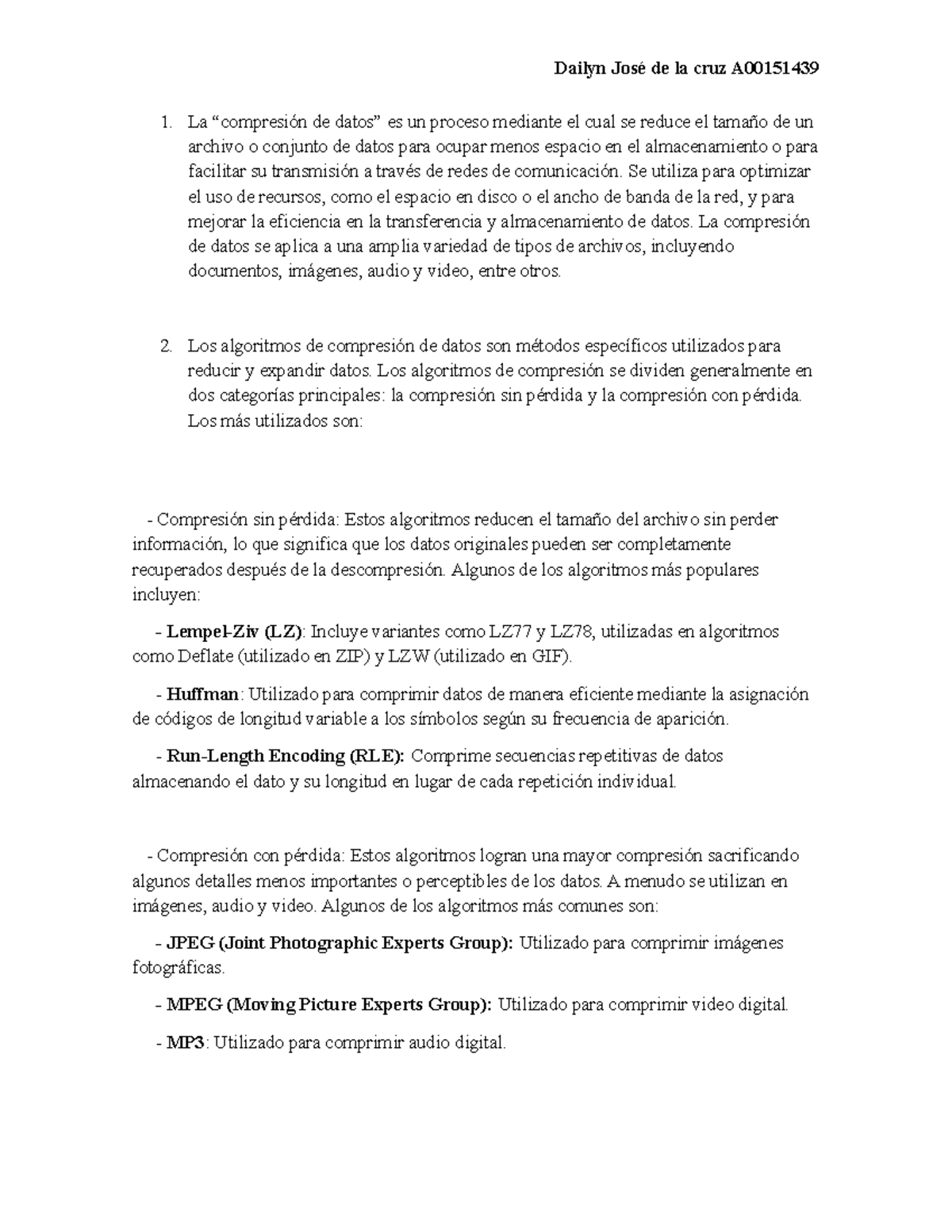 Unidad 5. Actividad 2. Compresión de datos. - Dailyn José de la cruz A ...