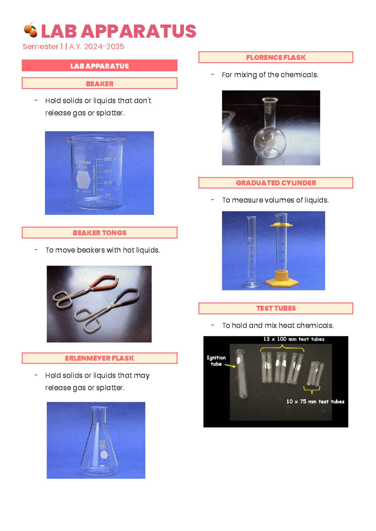 CHEM111 LAB Apparatus-1 - LAB APPARATUS Semester 1 | A. 2024- LAB ...