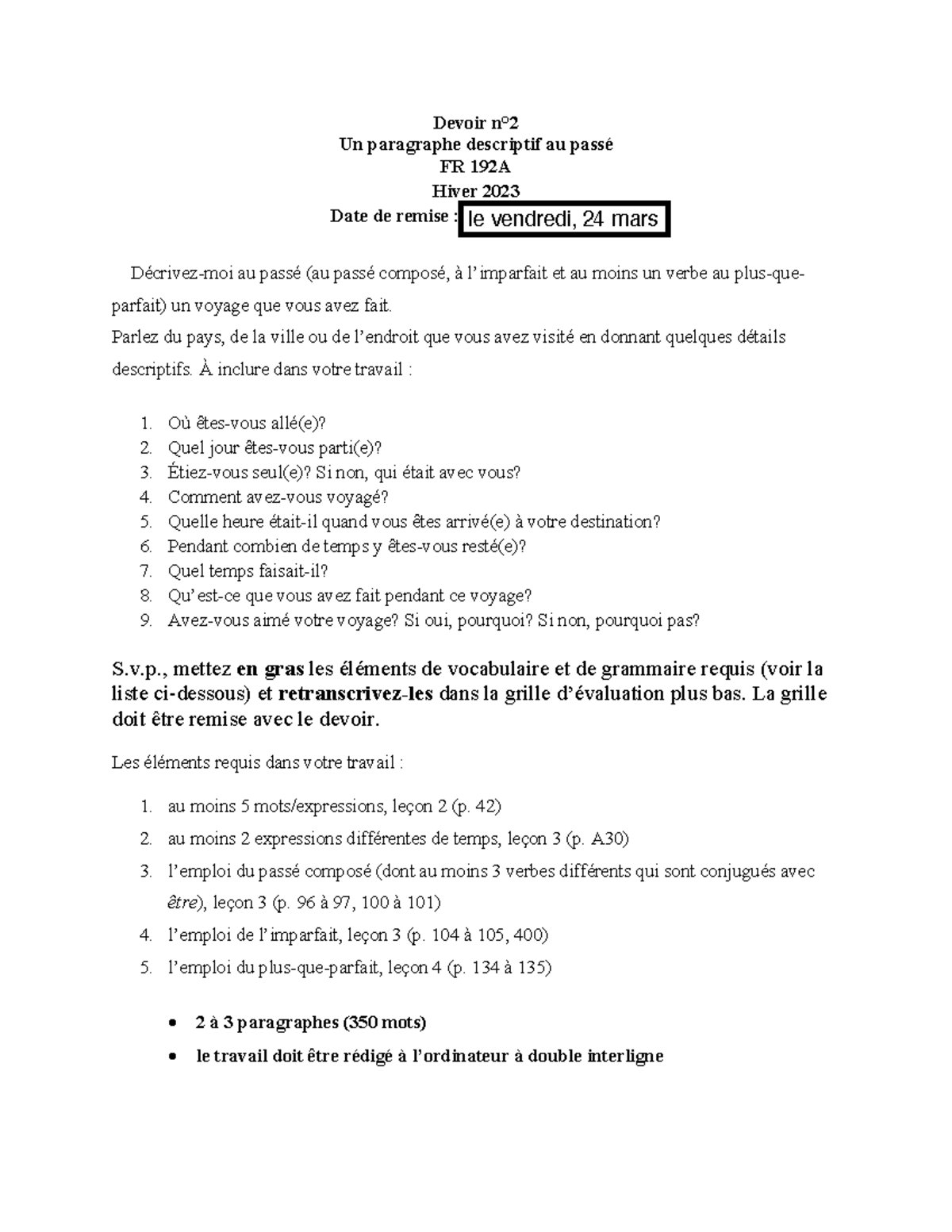 Devoir 21 - info French - Devoir n° Un paragraphe descriptif au passé ...