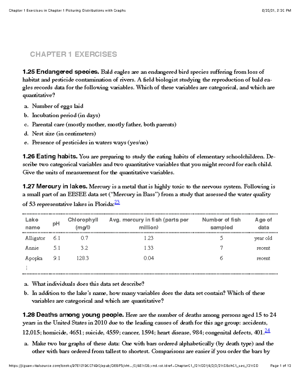 Chapter 1 Exercises in Chapter 1 Picturing Distributions with Graphs ...