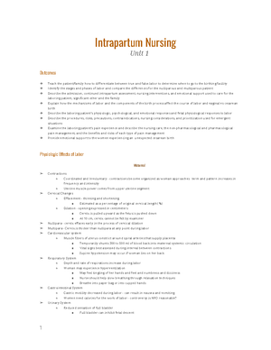 Intrapartum Nursing - Intrapartum Nursing Unit 1 Outcomes Teach the ...