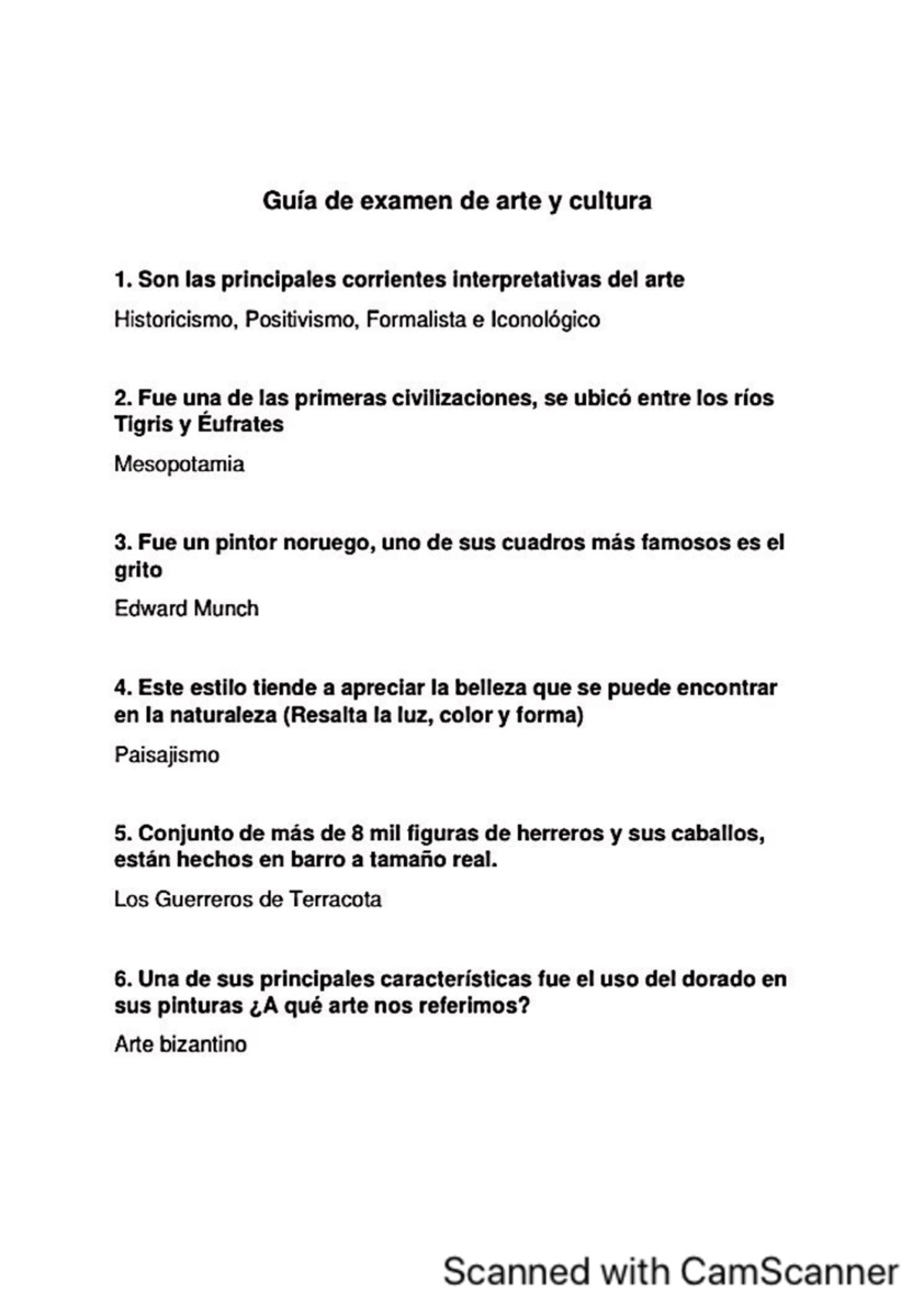 Examen final artes - Arte y cultura - Studocu