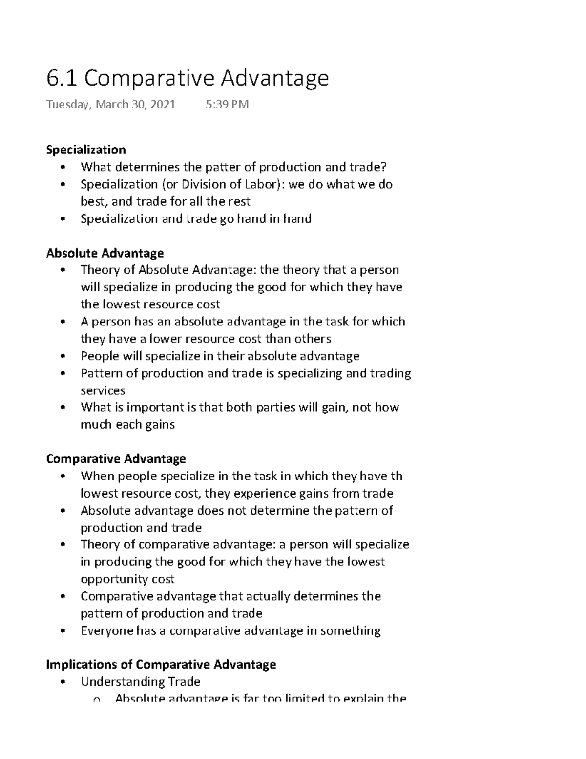 6.1 Comparative Advantage - Specialization - What determines the patter ...