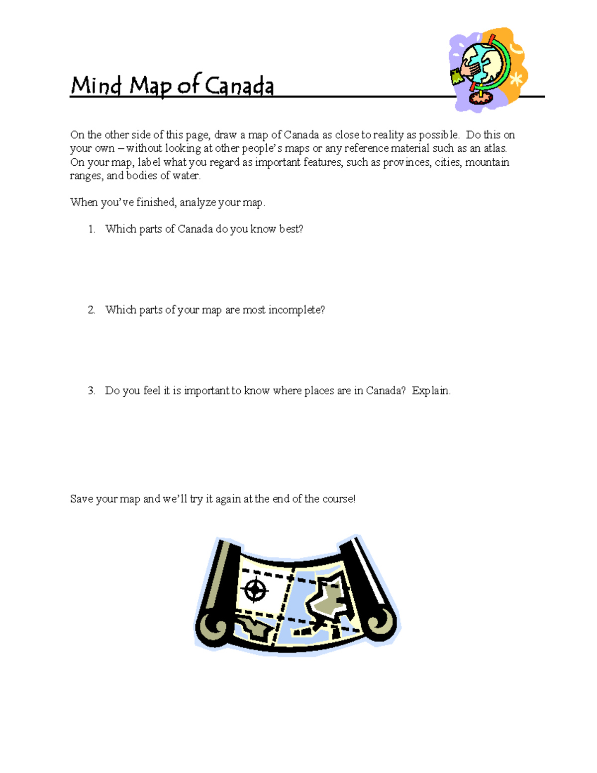 Unit 1 - Mind Map of Canada Worksheet - Mind Map of Canada On the other ...